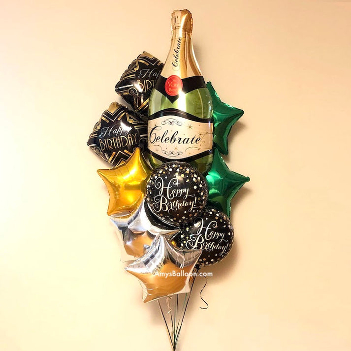 Champagne Bottle Birthday Balloon Bouquet – amysballoon.com